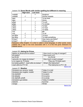 Basic Tswana Language Course | PDF