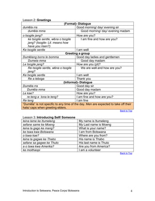Basic Tswana Language Course | PDF