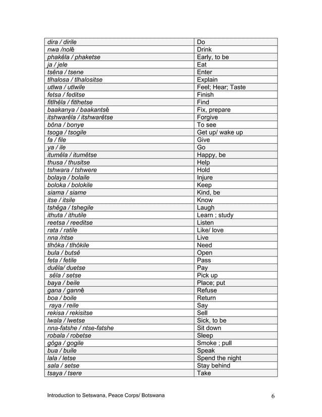 Basic Tswana Language Course | PDF