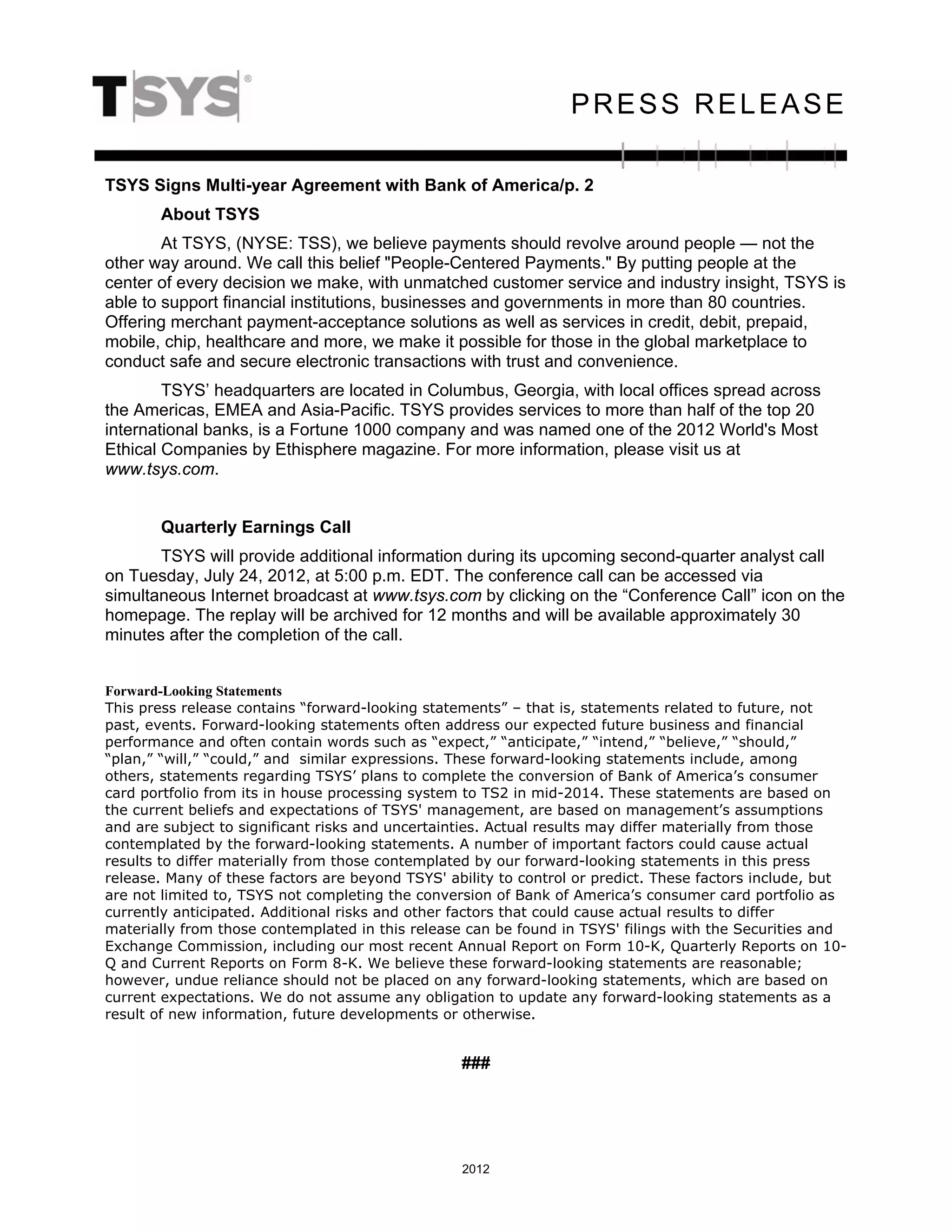 Tsys signs-multi-year-agreement-with-bank-of-america | PDF