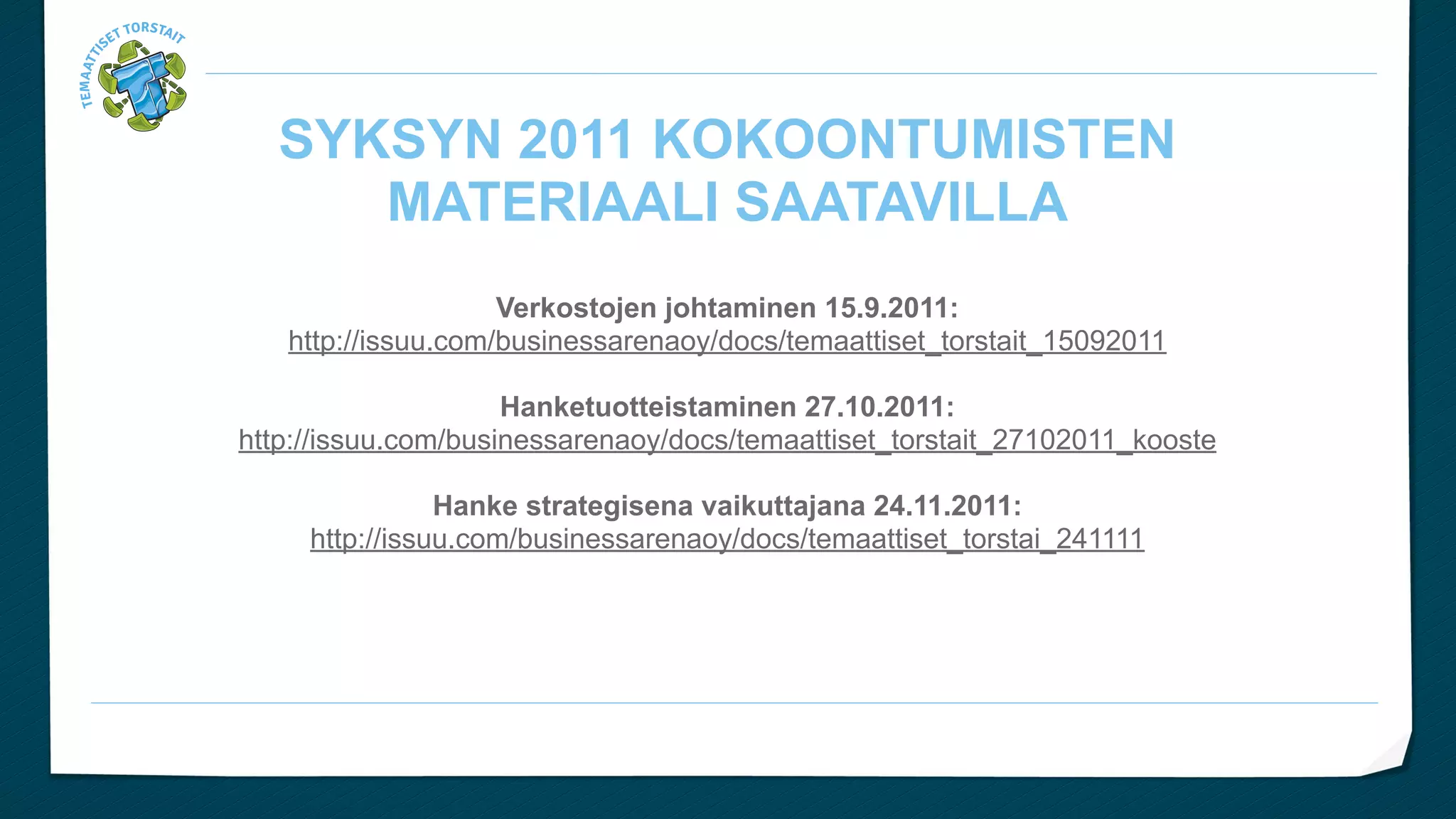 Temaattiset Torstait 24.5.2012 -koonti | PDF