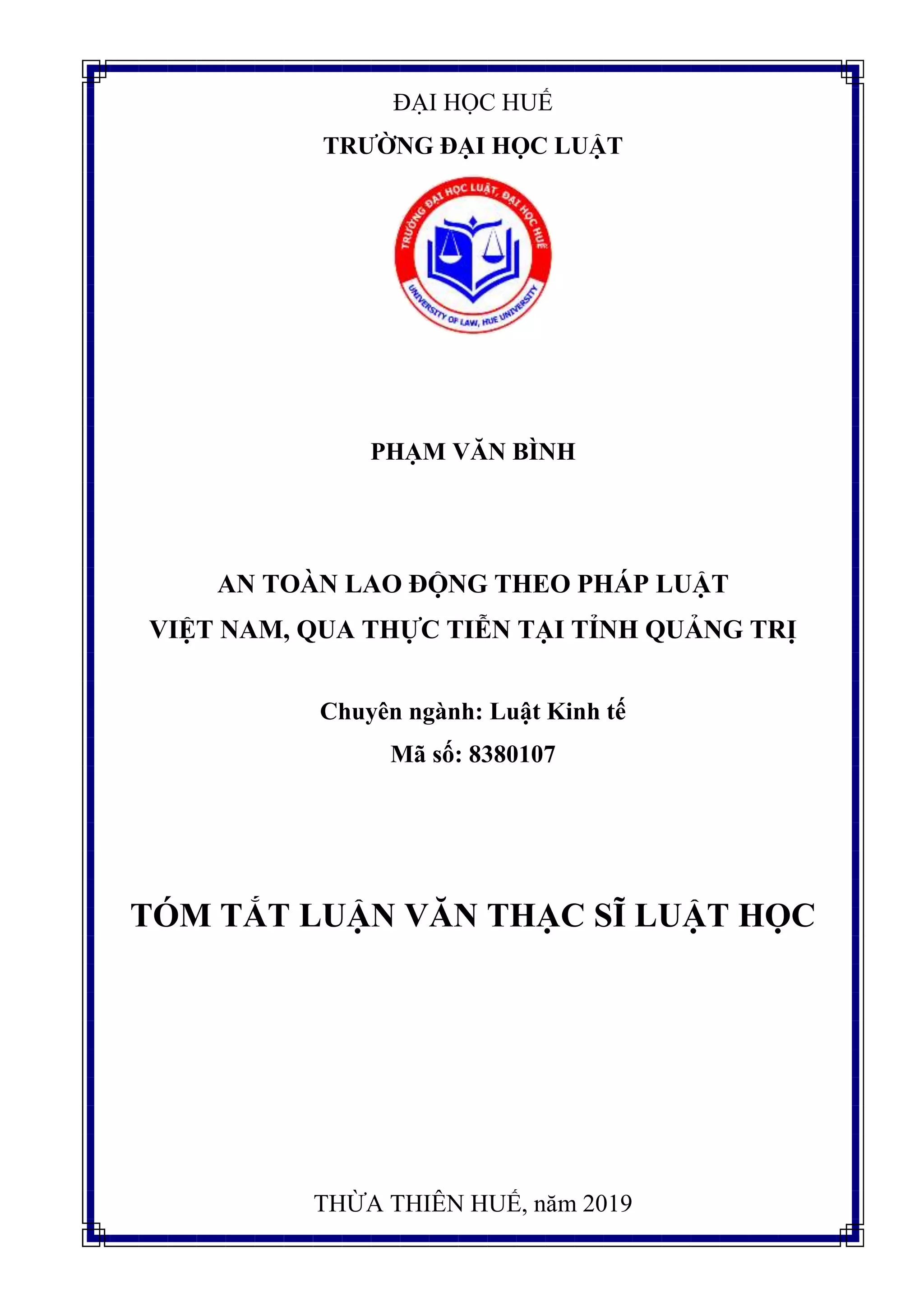 Luận văn: An toàn lao động theo pháp luật Việt Nam, HAY | PDF