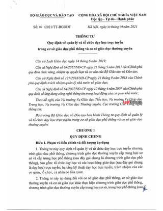 TT 09-2021-Quy dinh quan li va to chuc day truc tuyen-BGD | PDF