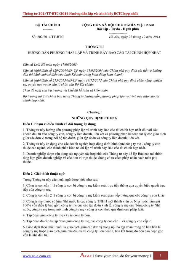 TT 202 Huong dan phuong phap lap va trinh bay BCTC hop nhat | PDF