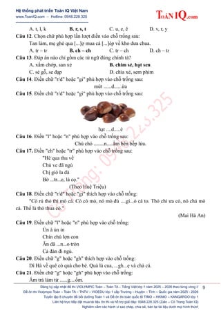 Trạng nguyên Tiếng Việt lớp 1 năm 2025 - 2026 | PDF