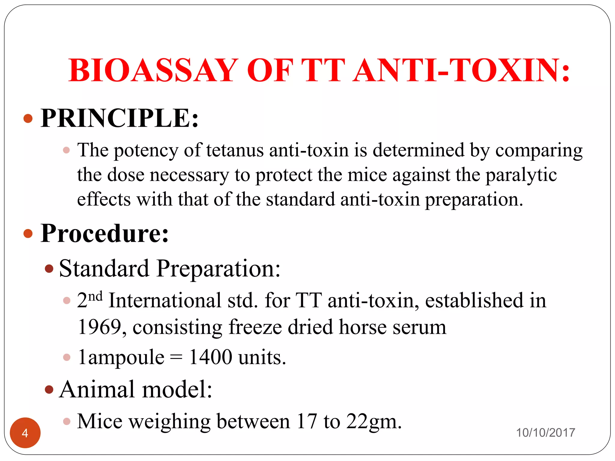 Bioassay of TT antitoxin | PPTX