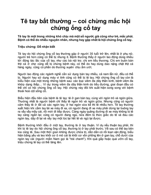Tê tay bất thường – coi chừng mắc hội chứng ống cổ tay | PDF
