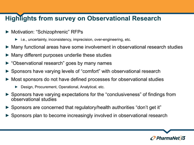 Observational Studies: Strategic, Operational and Budgetary ...