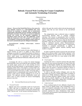 Babouk: Focused Web Crawling for Corpus Compilation and Automatic Terminology Extraction | PDF
