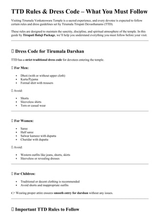 Complete Guide to TTD Rules & Dress Code for Tirumala Darshan | DOCX