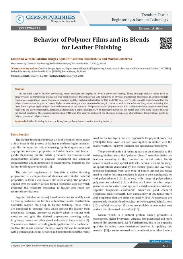 Behavior of Polymer Films and its Blends for Leather Finishing | Trends ...