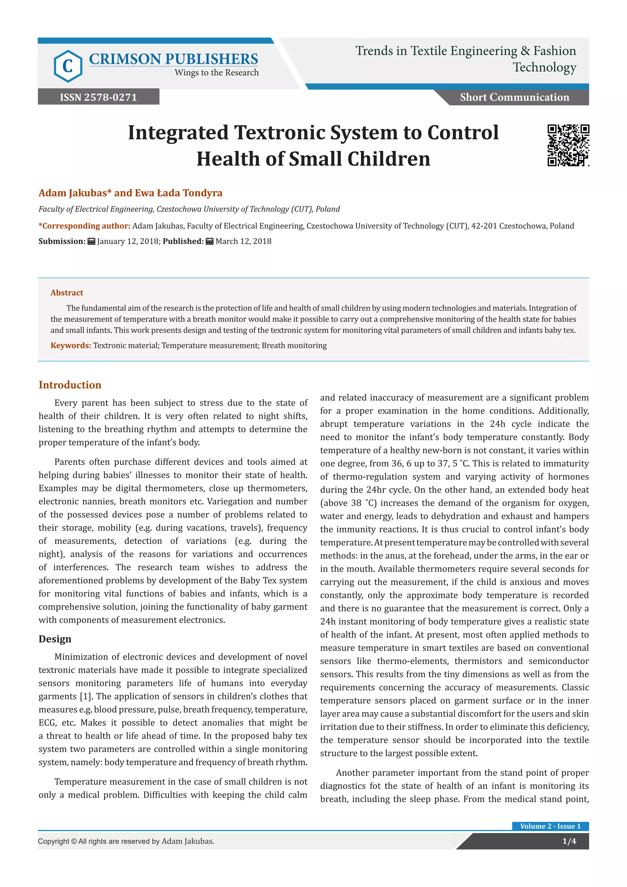 Integrated Textronic System to Control Health of Small Children_Crimson ...