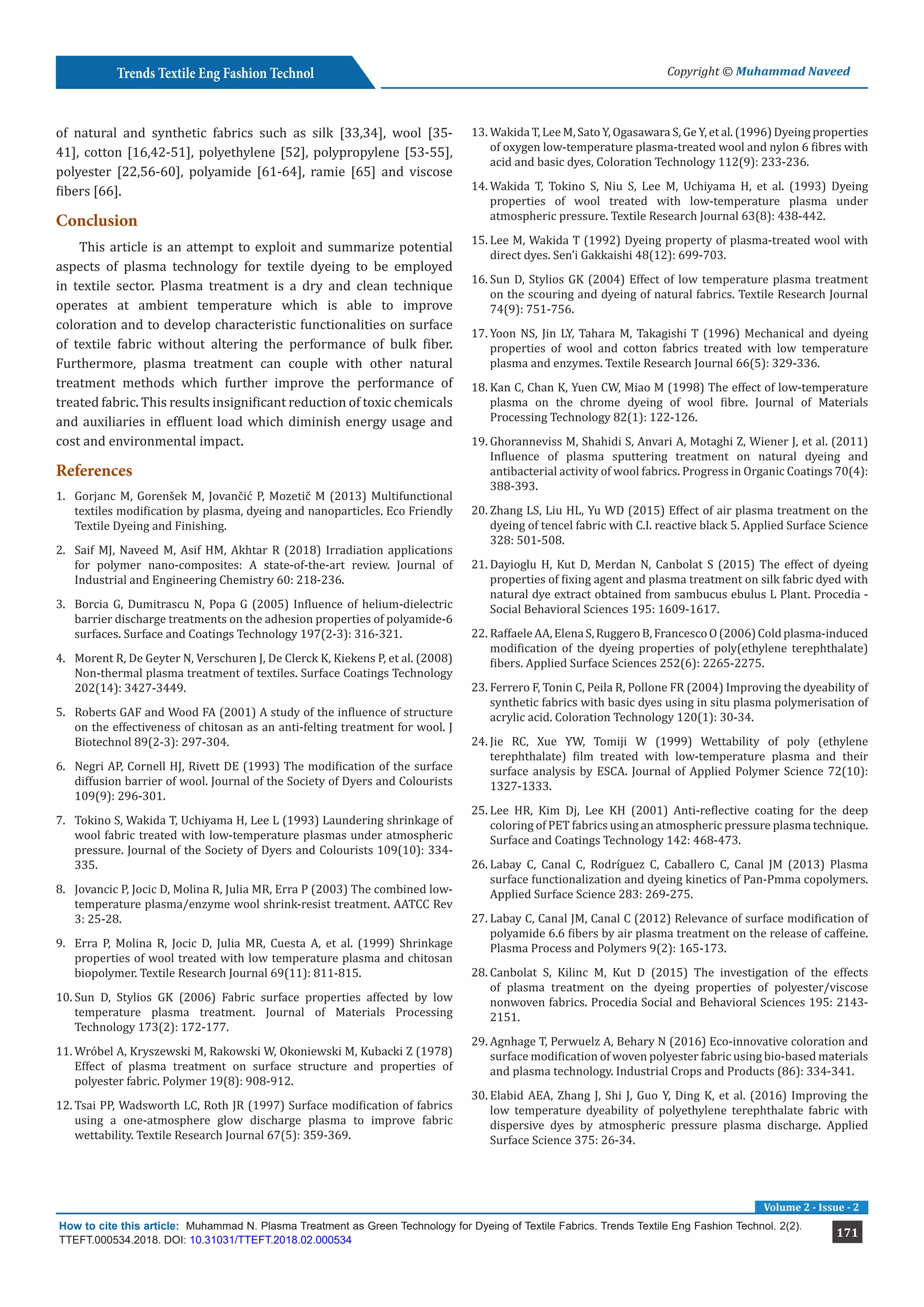 Plasma Treatment as Green Technology for Dyeing of Textile Fabrics | PDF | Environmental ...