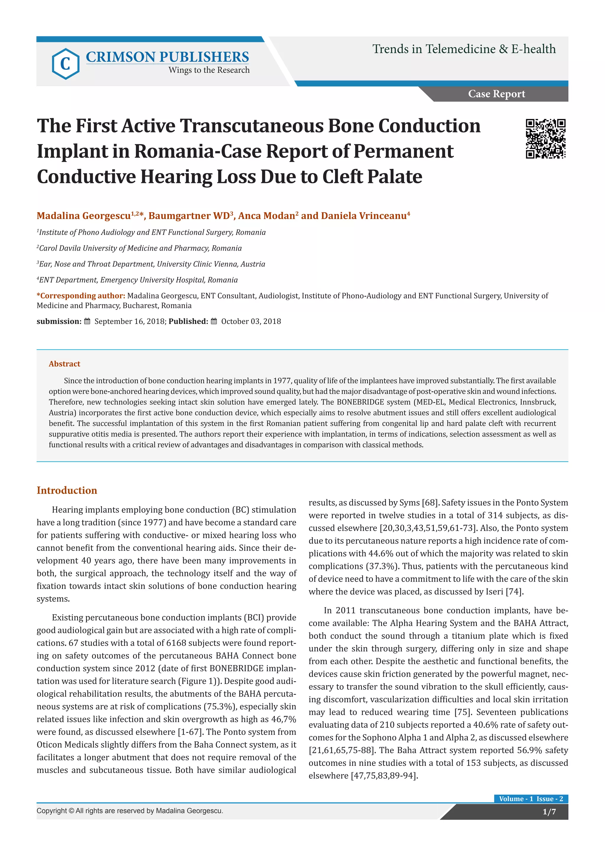 The First Active Transcutaneous Bone Conduction Implant in Romania-Case ...