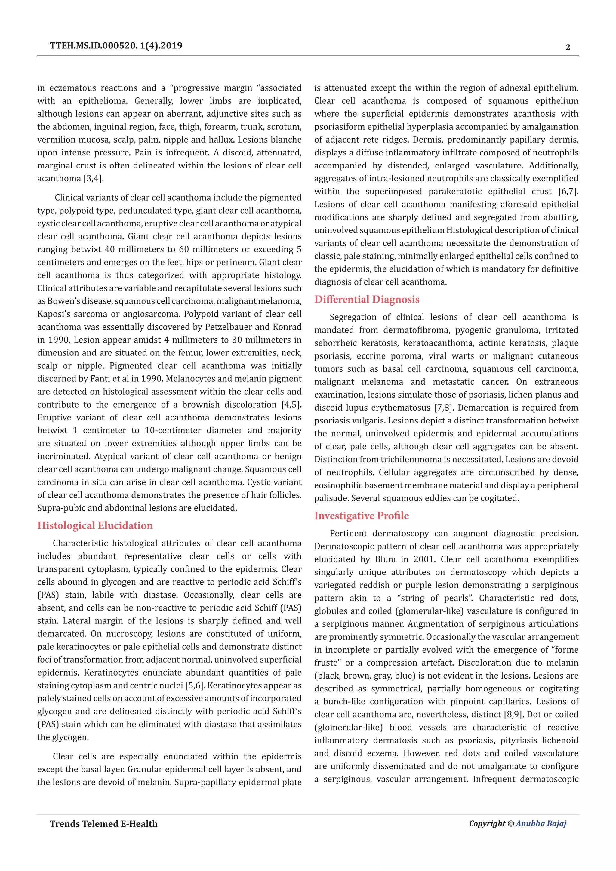 Clarion and Crystal-Clear Cell Acanthoma Reviewed_ Crimson Publishers | PDF