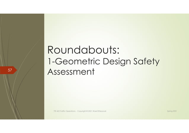 TTEng 422 S2021 module 2a: Roundabouts Geometric Design | PDF