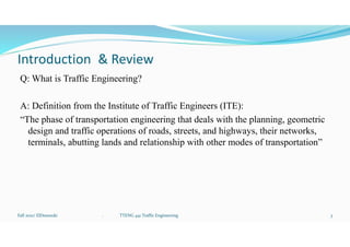 Tteng 441 traffic engineering fall 2021 part1 | PDF