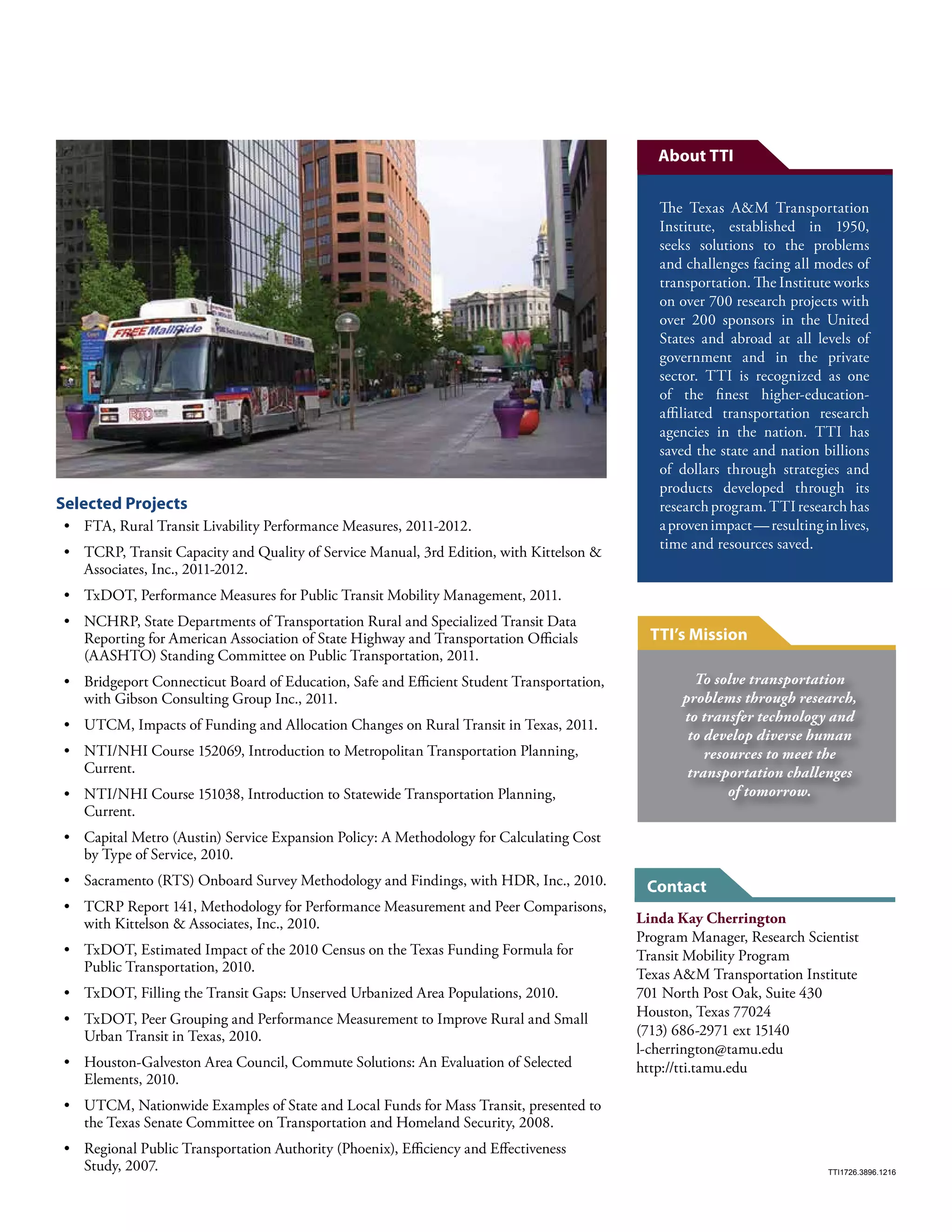 Transit Mobility Program at TTI | PDF