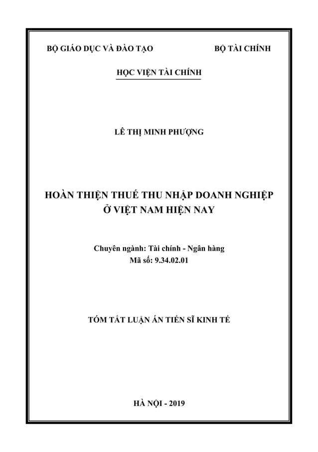 Luận án: Hoàn thiện thuế thu nhập doanh nghiệp hiện nay | PDF