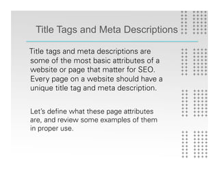 Title Tags and Meta Descriptions | PDF