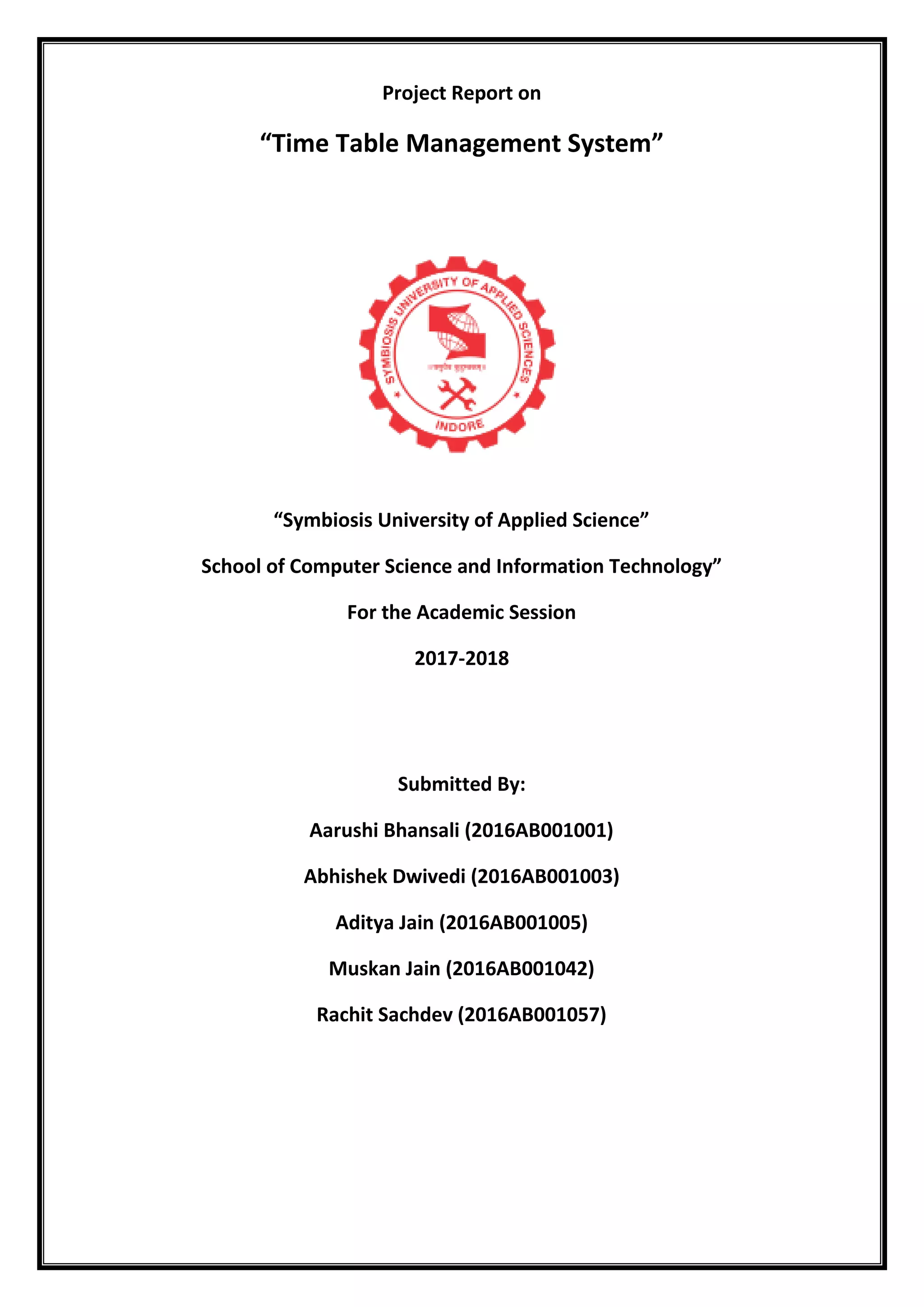 Time Table Management System Software Report | PDF