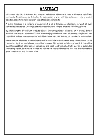 Time Table Management System Software Report | PDF