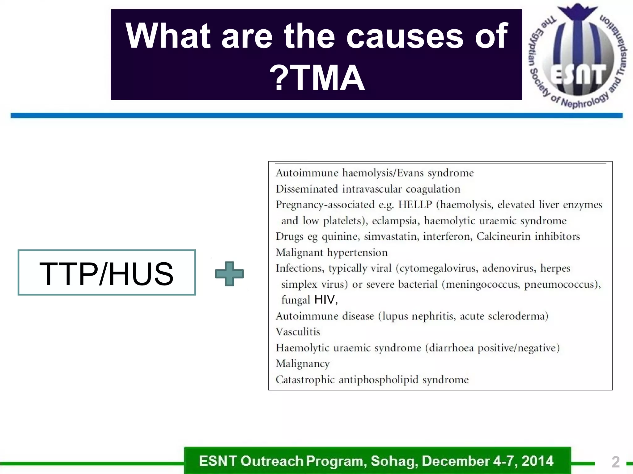 Thrombotic Thrombocytopenic Purpura / Hemolytic Uremic Syndrome ...