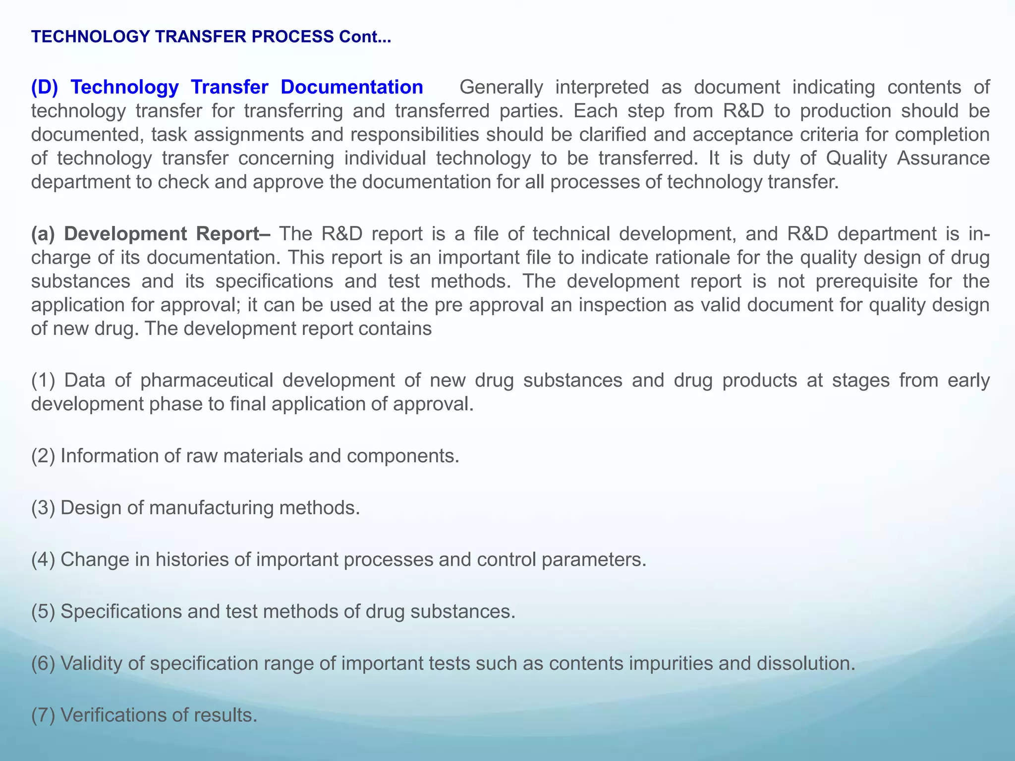 TECHNOLOGY TRANSFER PROCESS IN PHARMACEUTICAL INDUSTRIES ( IP-2/ UNIT 2 ...