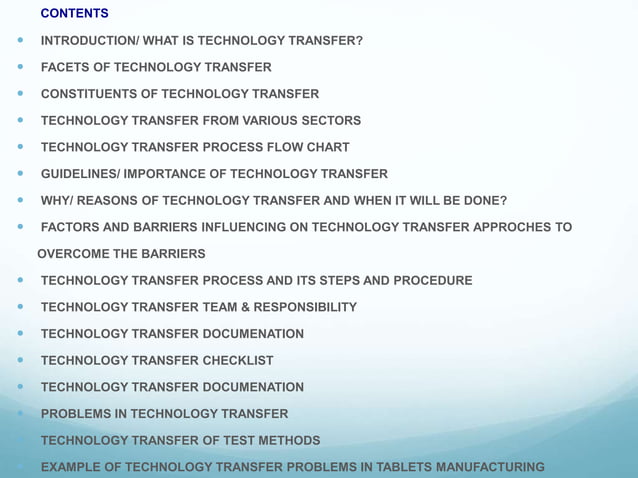 TECHNOLOGY TRANSFER PROCESS IN PHARMACEUTICAL INDUSTRIES ( IP-2/ UNIT 2 ...
