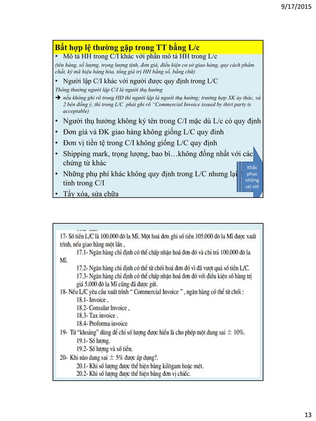 TTQT - Kỹ thuật kiểm tra Bộ chứng từ và cách phòng tránh bất đồng BCT thanh toán theo L/C | PDF