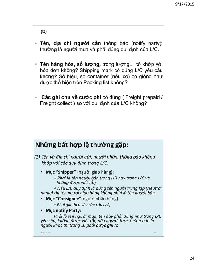 TTQT - Kỹ thuật kiểm tra Bộ chứng từ và cách phòng tránh bất đồng BCT thanh toán theo L/C | PDF