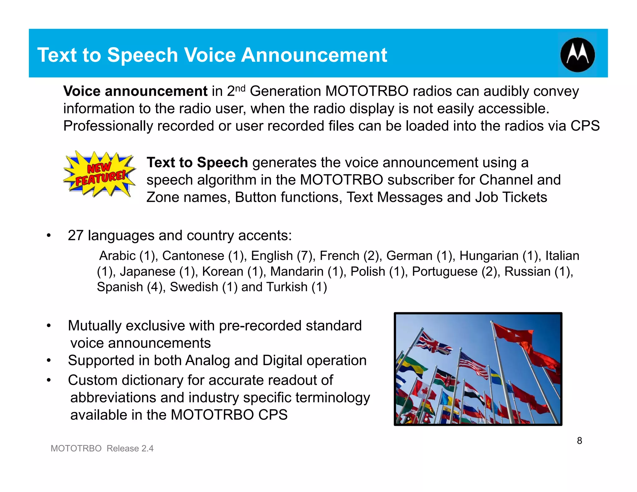 Motorola MotoTRBO Text to Speech Voice Announcement | PDF