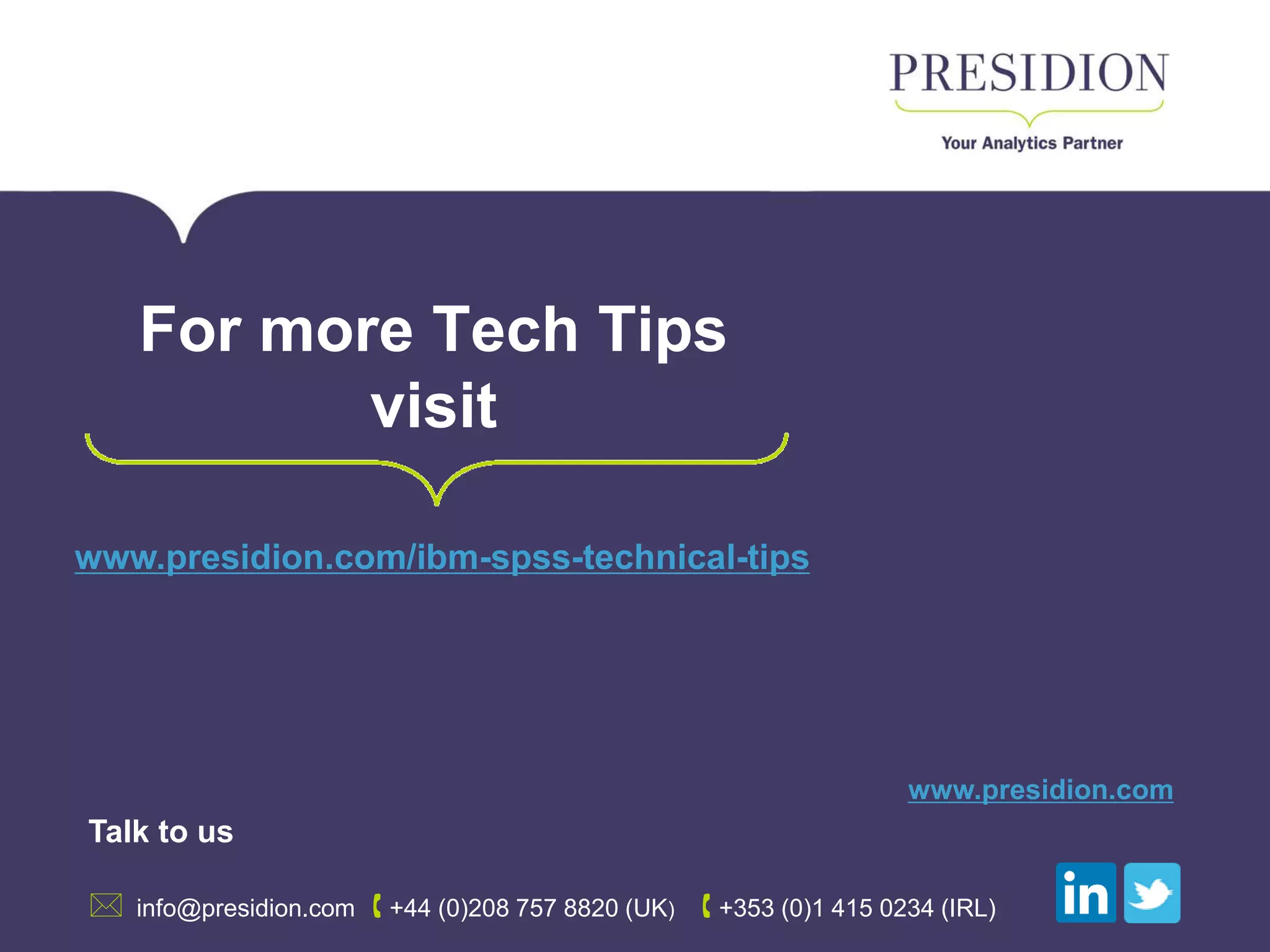 Tech Tip: Output Management System (OMS) in IBM SPSS Statistics | PDF