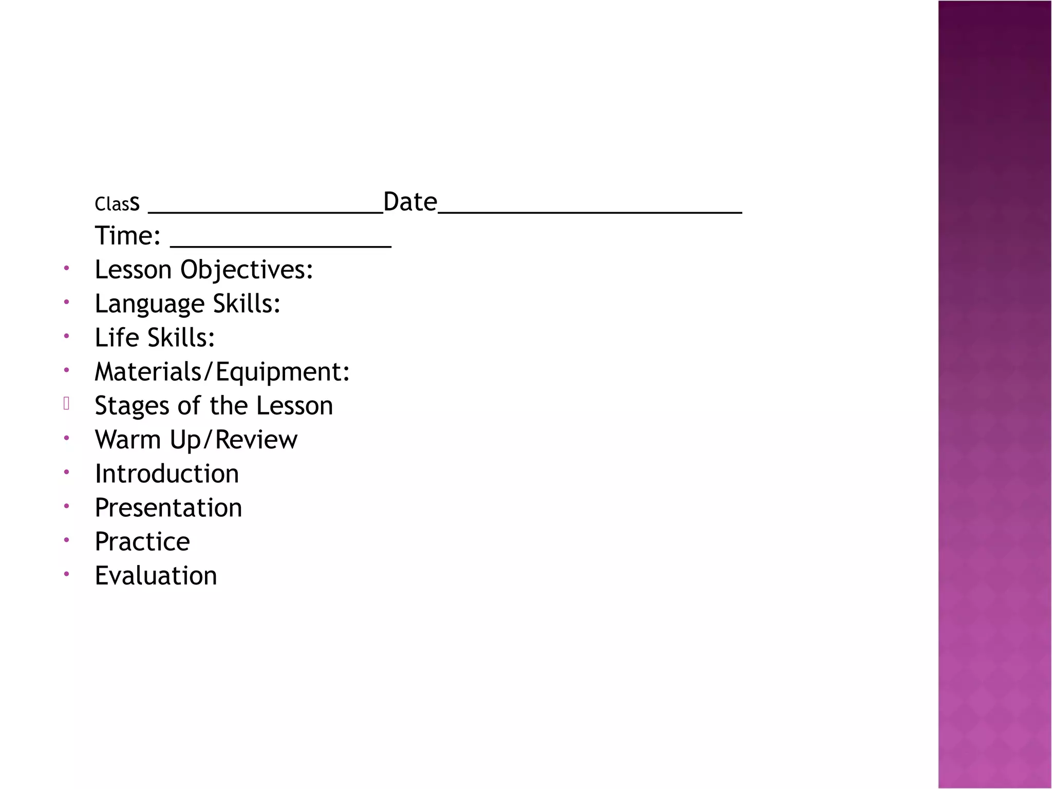 TTT, Lesson planning | ODP