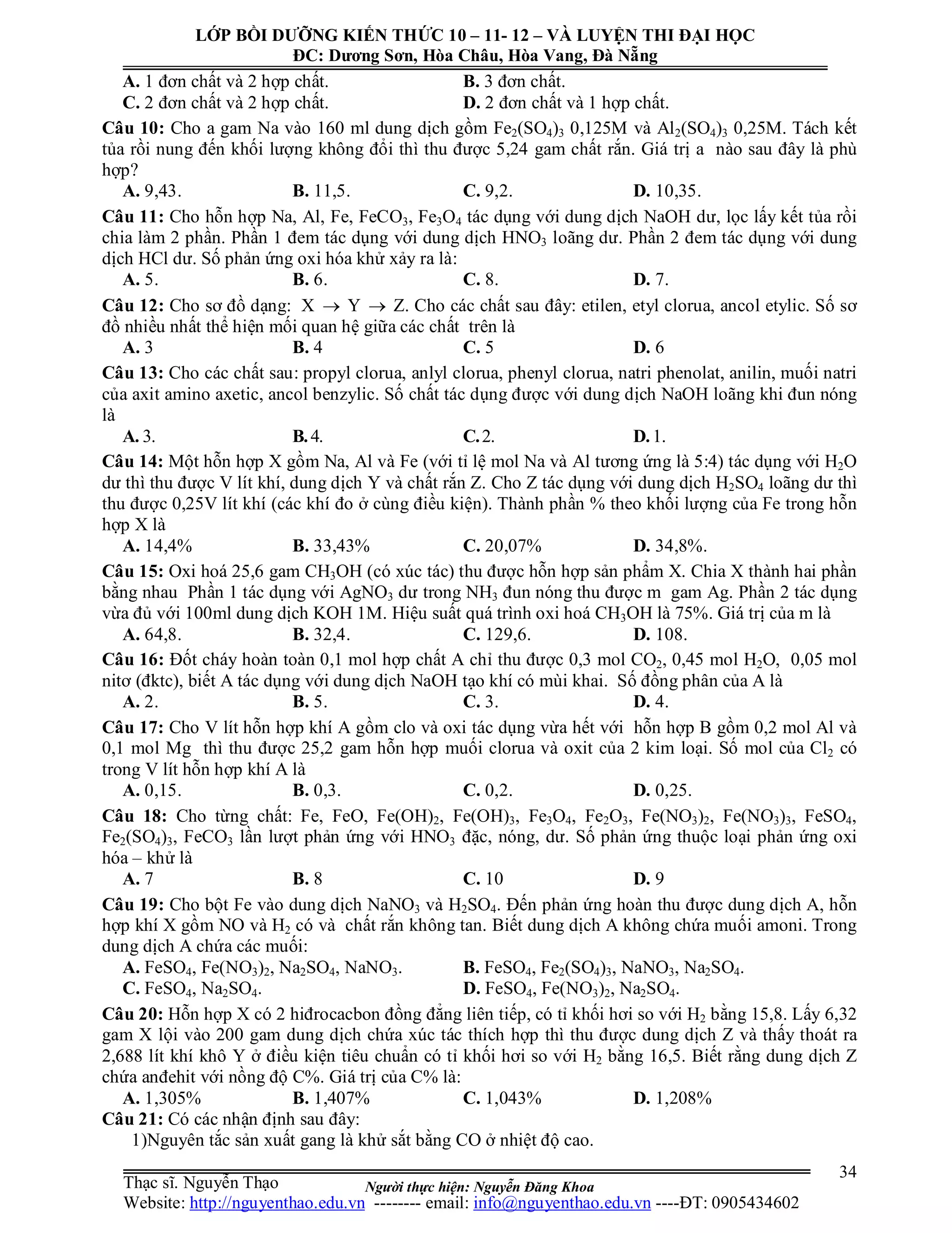 Nguyenthao chuyen de ltdh hoa | PDF