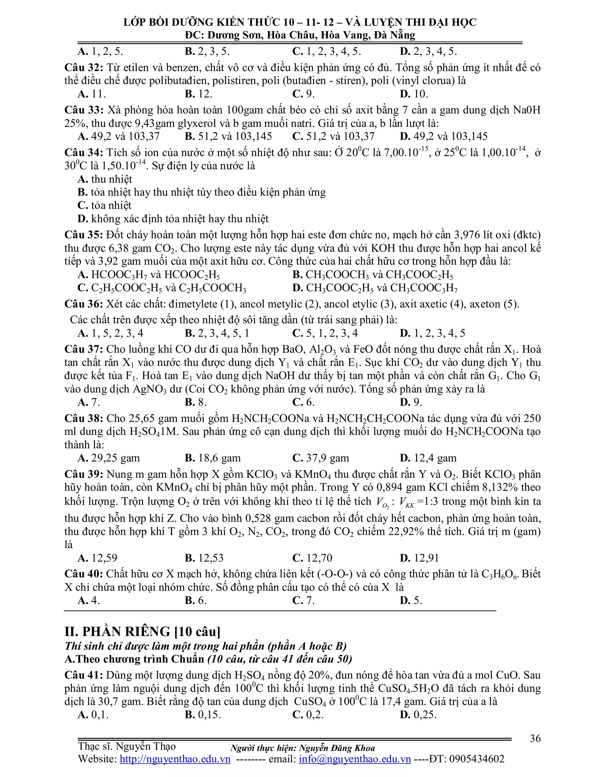 Nguyenthao chuyen de ltdh hoa | PDF