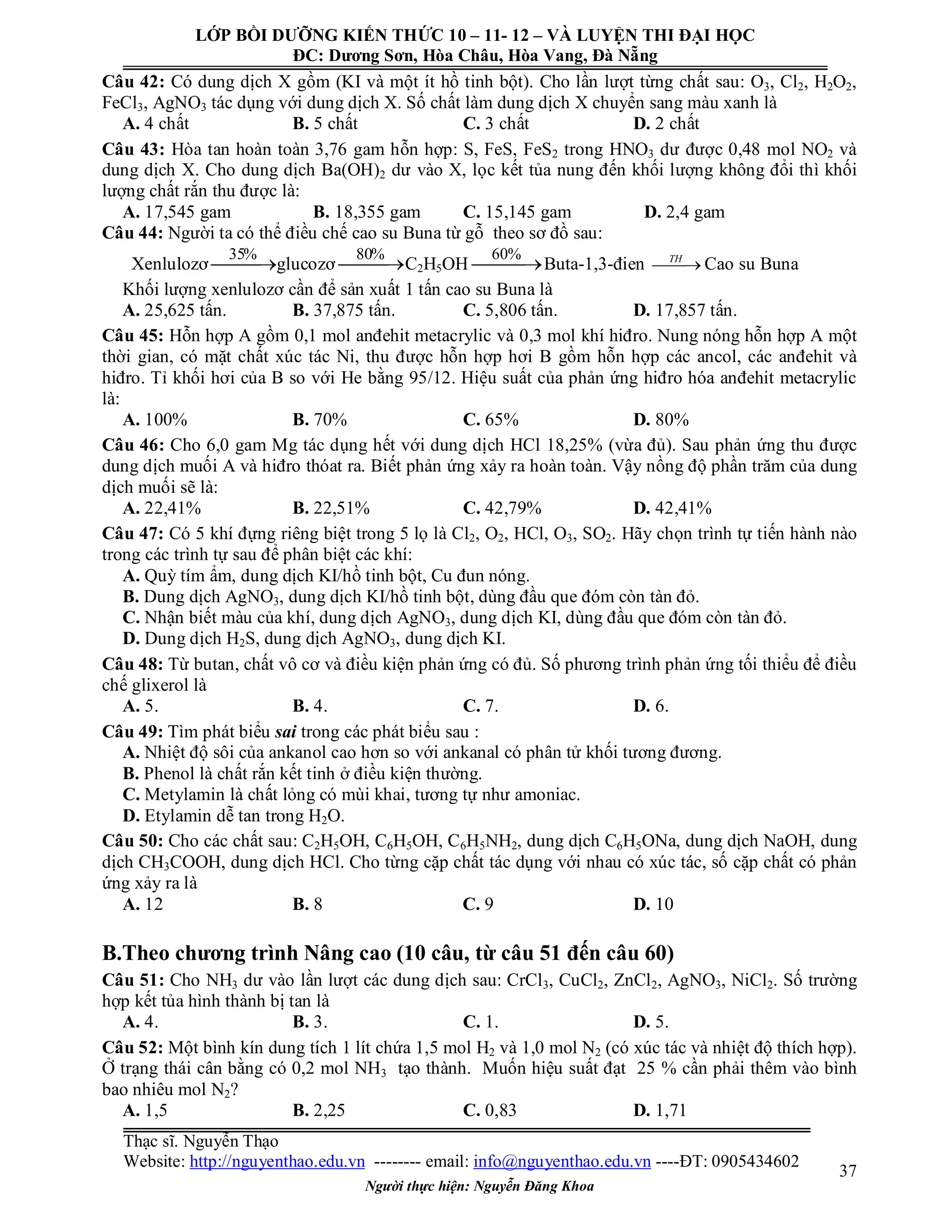 Nguyenthao chuyen de ltdh hoa | PDF