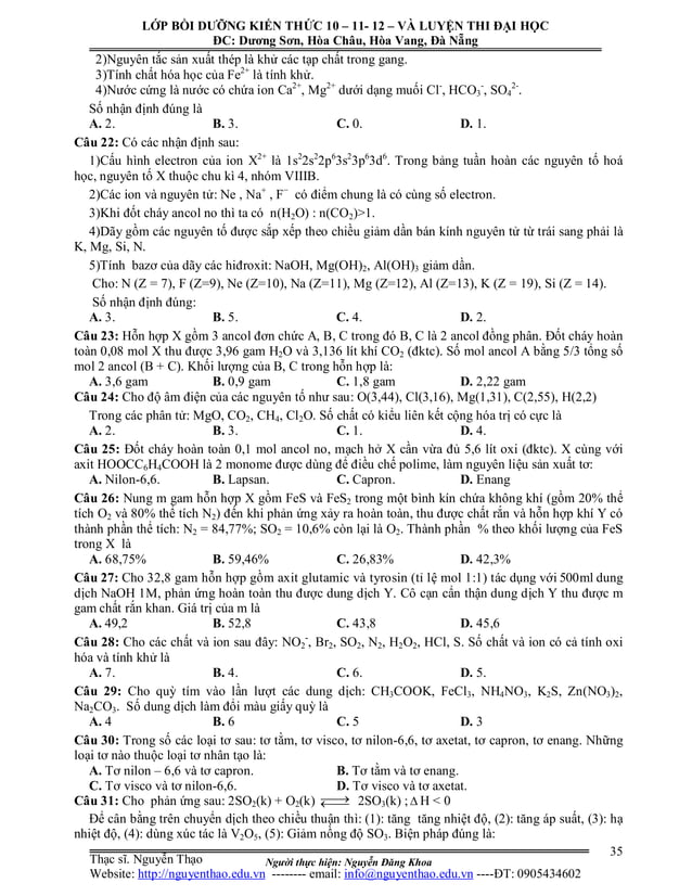 Nguyenthao chuyen de ltdh hoa | PDF