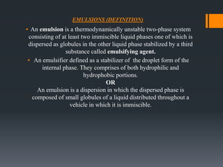 Emulsions | PPTX | Chemistry | Science