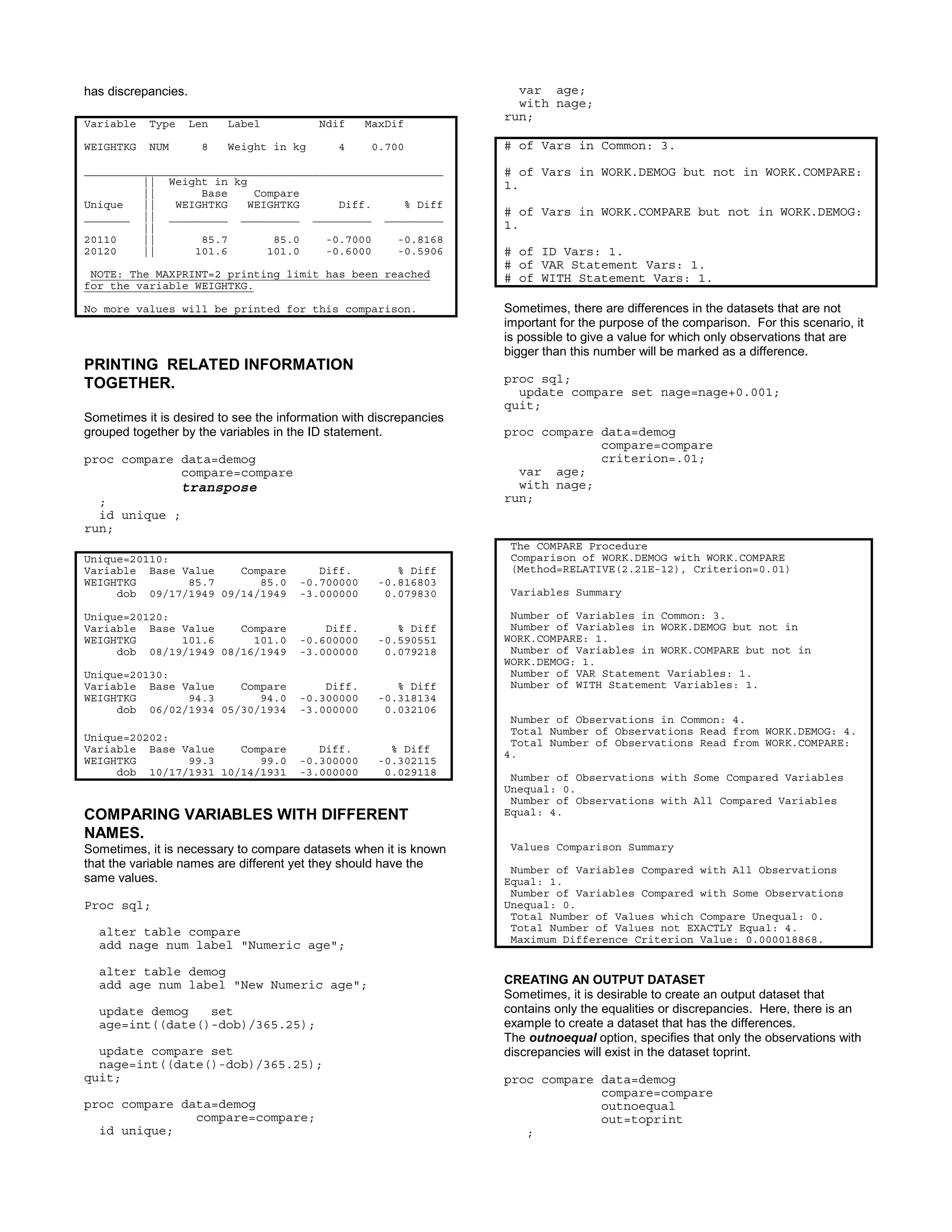 Proc Compare to validate datasets | PDF