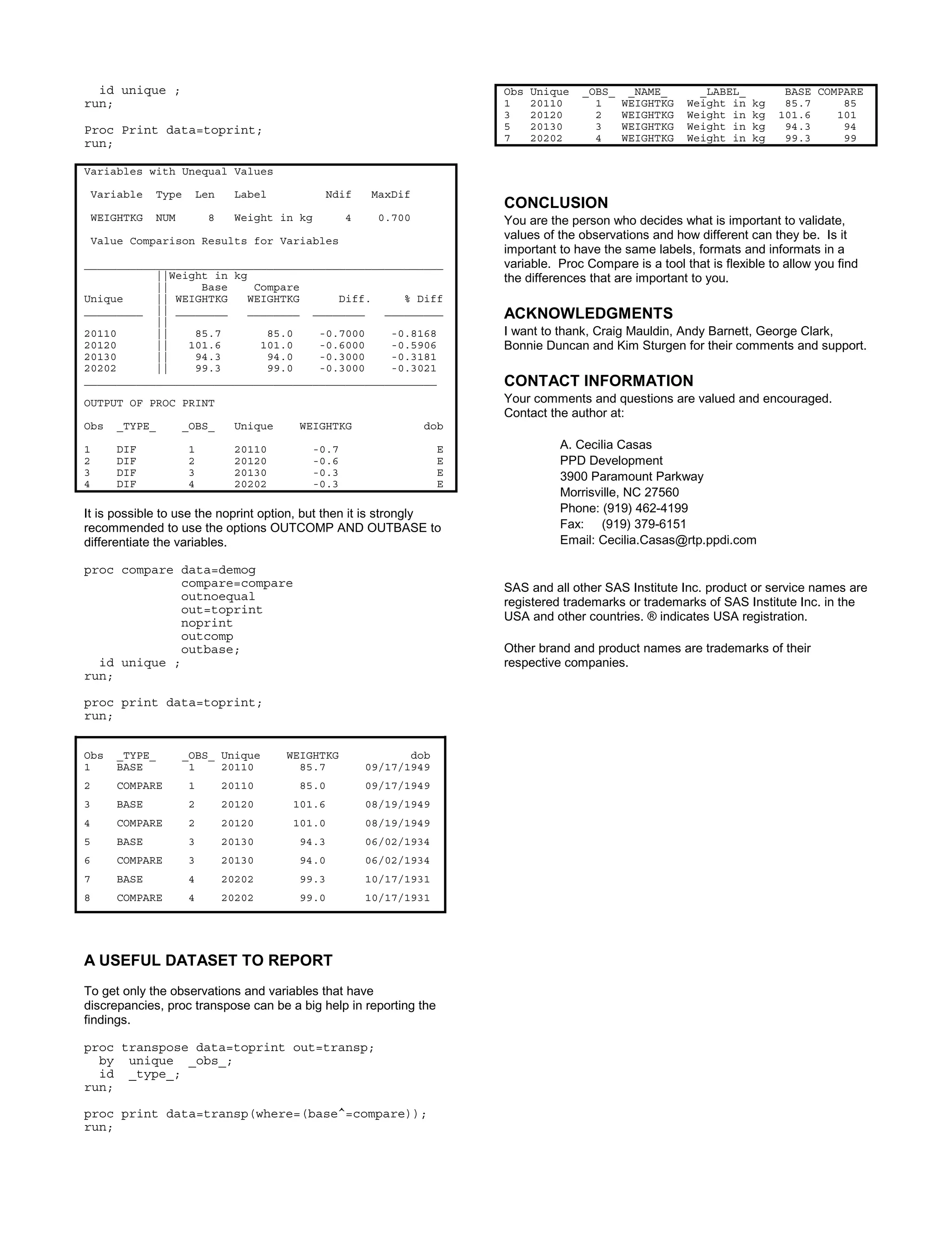 Proc Compare to validate datasets | PDF