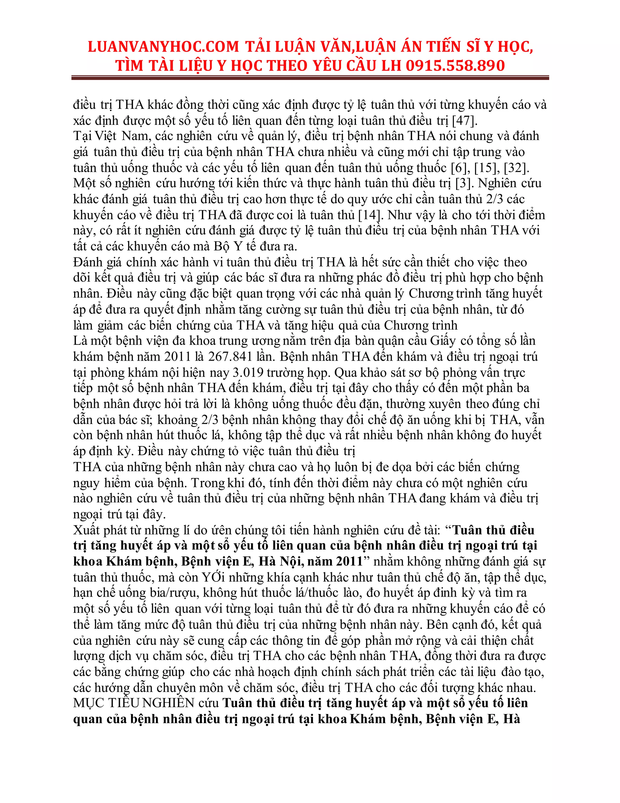 Tuan thu dieu tri tang huyet ap va mot so yeu to lien quan cua benh nhan dieu tri | PDF