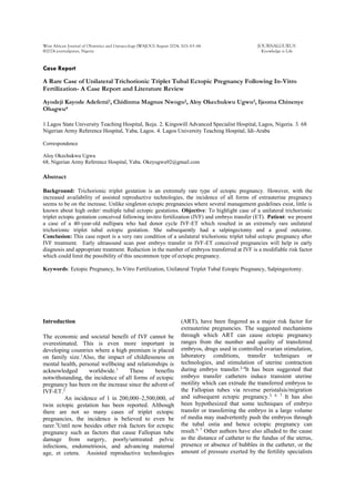 A Rare Case of Unilateral TrichorionicTriplet Tubal Ectopic Pregnancy ...