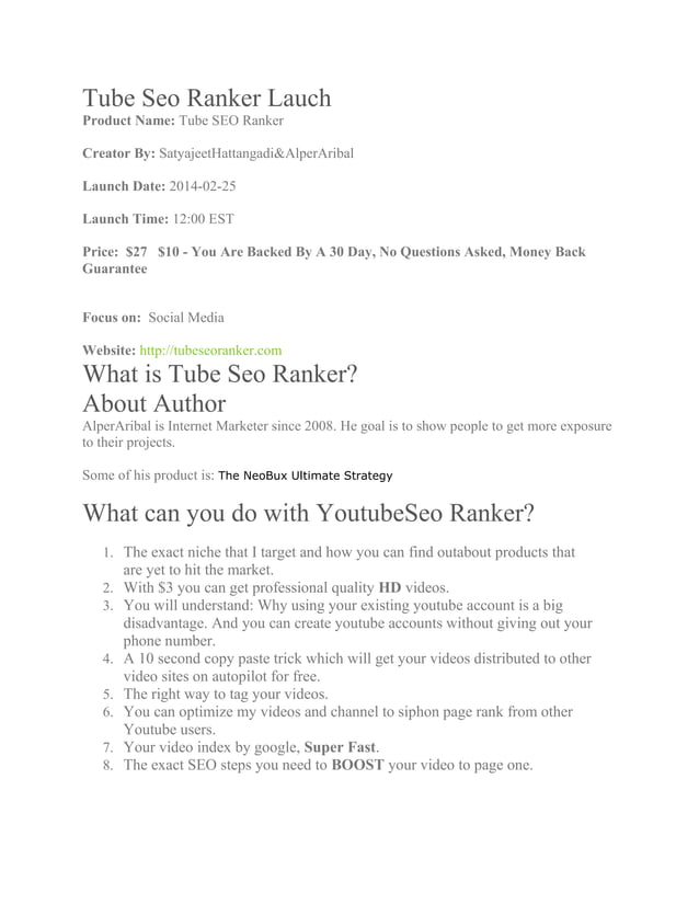 Tube seo-ranker-review-bonus | PDF | Free Download
