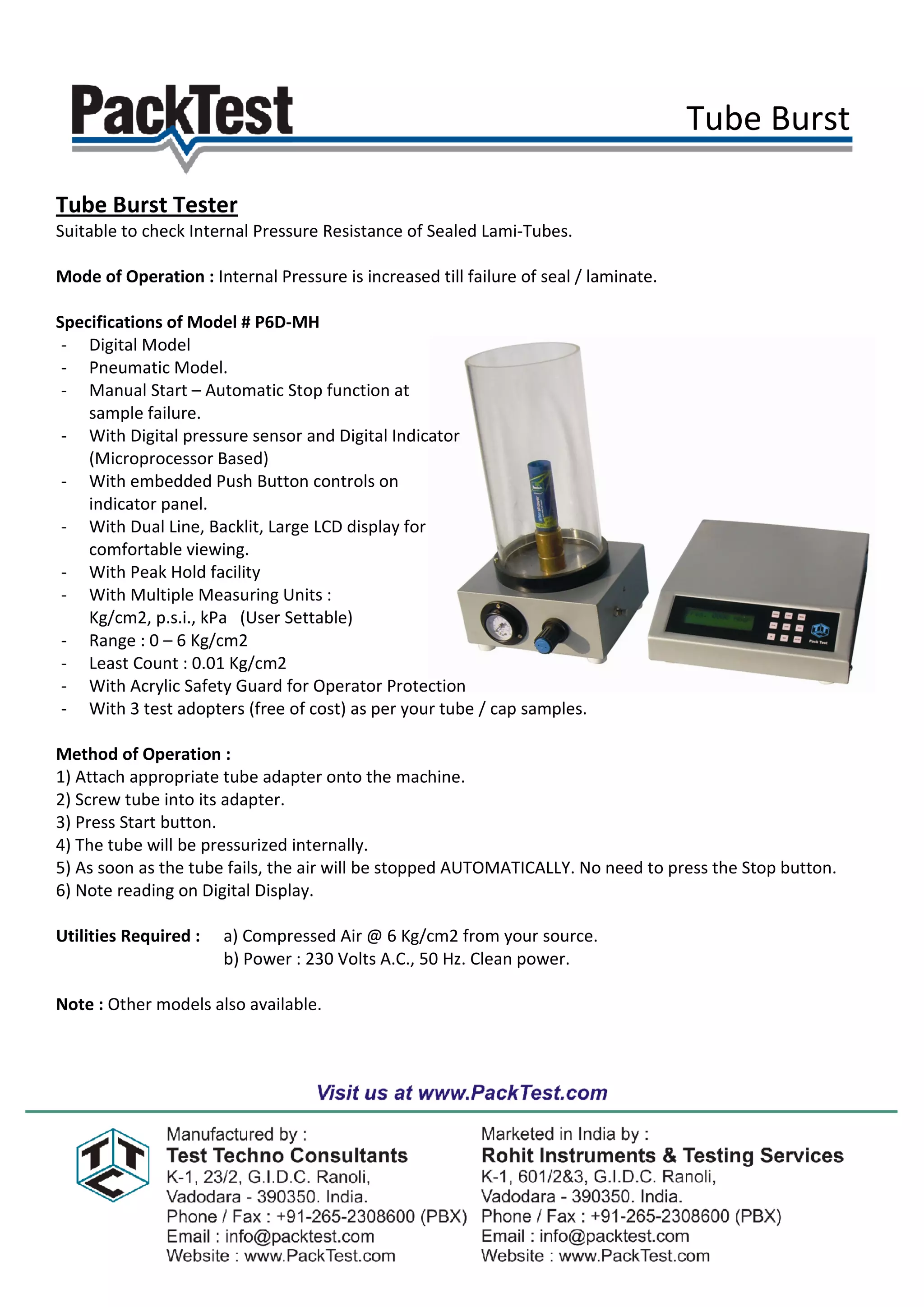 Tube burst tester p6 d-mh | PDF