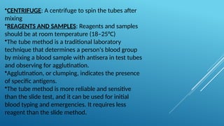TUBE METHOD BLOOD GROUP. abo rh postitivepptx | PPTX