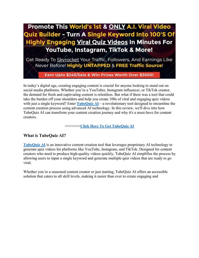 TubeQuiz AI Review: Create Viral Quiz Videos in Minutes | PDF