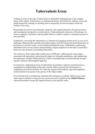 Tuberculosis Essay. Los Angeles Harbor College | PDF