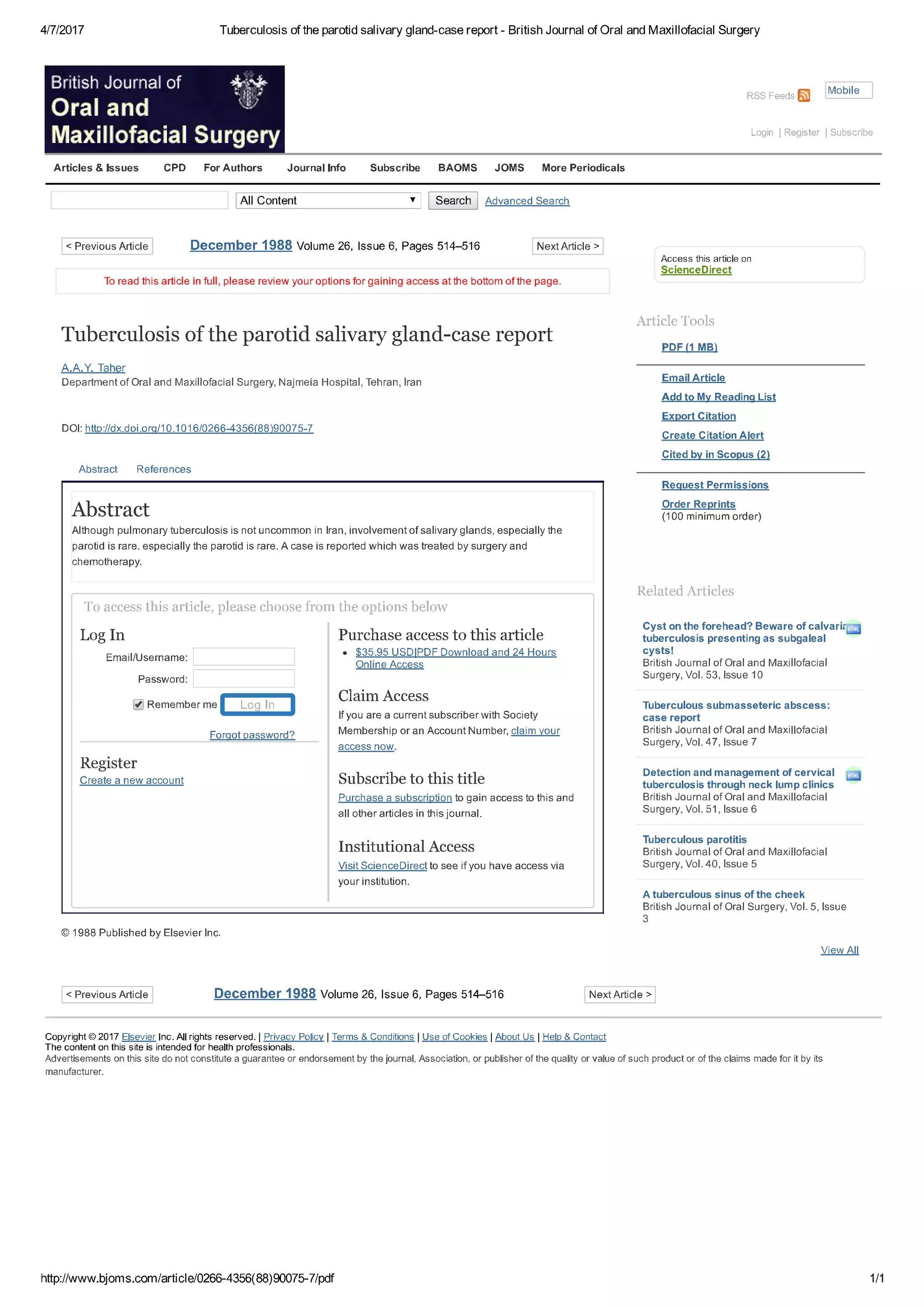 Tuberculosis of the parotid salivary gl.. | PDF | Ear, Nose and Throat ...