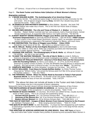 Essie Tucker & Helene Hale Black Women's History Booklist | PDF